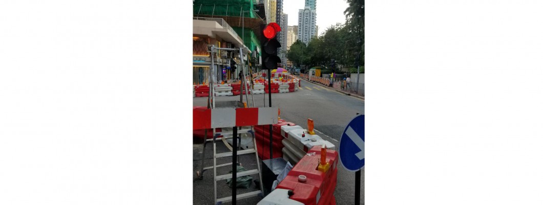 Mobile Traffic Light on road construction site, Hong Kong